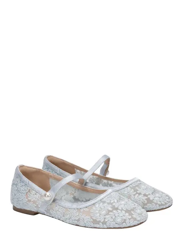 KAILEE P Zora Crochet Lace Mary Jane Flats - Light Blue