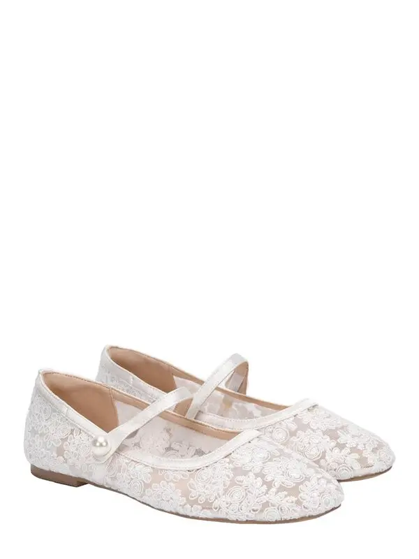 KAILEE P Zora Crochet Lace Mary Jane Flats - White