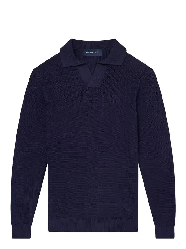 Thom Sweeney Cotton Polo Sweater - Blue