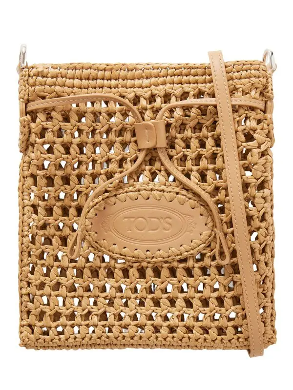 TOD'S Ebl Mini Woven Raffia Bucket Bag - Brown