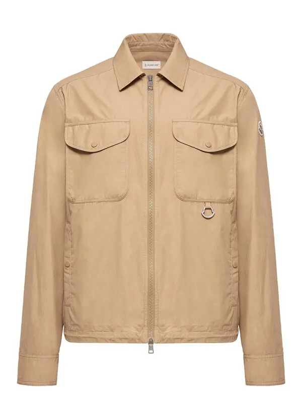 Moncler Cotton Poplin Long Sleeve Zip-up Shirt Jacket - Beige