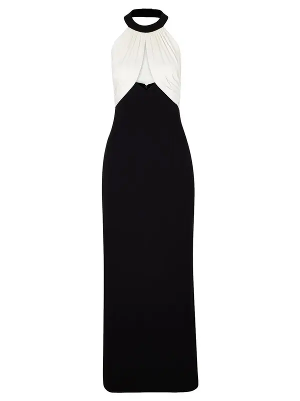 THE NEW ARRIVALS ILKYAZ OZEL Halterneck Two-tone Gown - Black