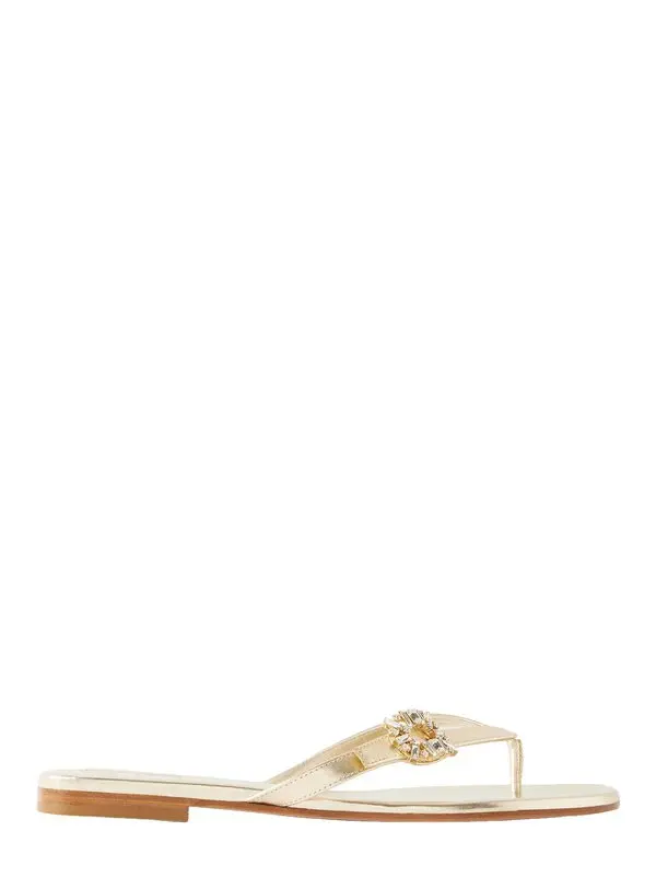 ROGER VIVIER Strass B Crystal-embellished Metallic Leather Sandals - Gold