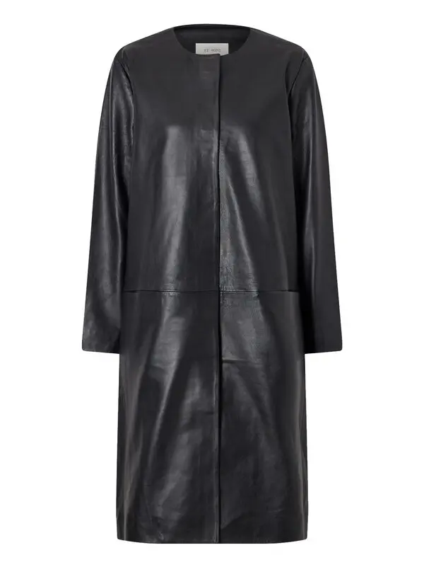 ST. AGNI Minimal Leather Coat - Black