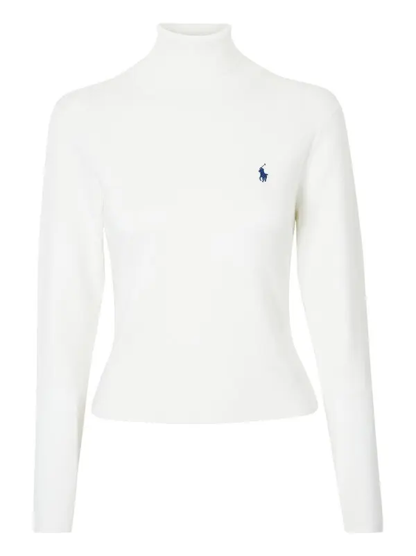 Polo Ralph Lauren Embroidered Cotton-blend Turtleneck Sweater - White
