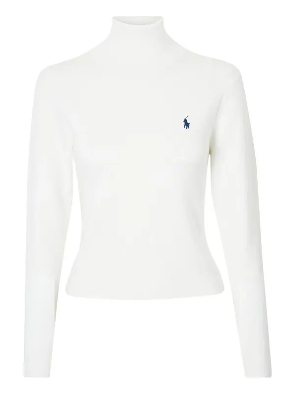 Polo Ralph Lauren Embroidered Cotton-blend Turtleneck Sweater - White