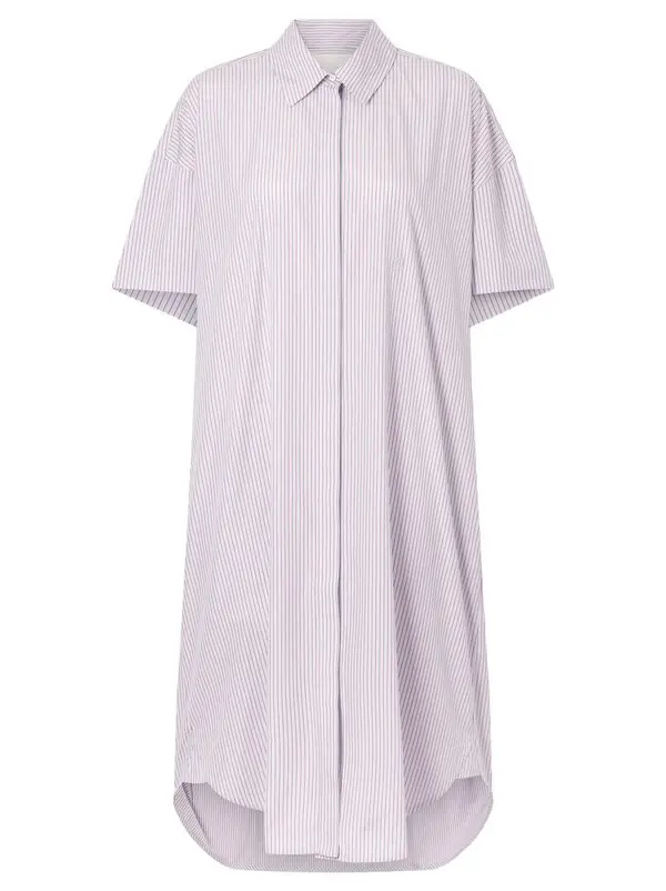 RÙADH Embroidered Striped Cotton-poplin Midi Shirt Dress - Purple