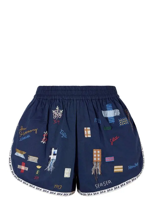 Sea Claira Embroidered Cotton Shorts - Navy