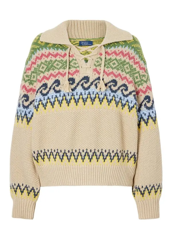 Polo Ralph Lauren Jacquard-knit Cotton-blend Polo Sweater - Neutrals