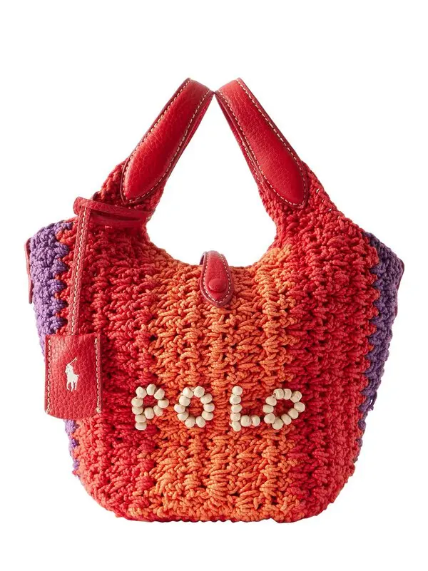 Polo Ralph Lauren Polo Play Small Leather-trimmed Crocheted Bucket Bag - Red