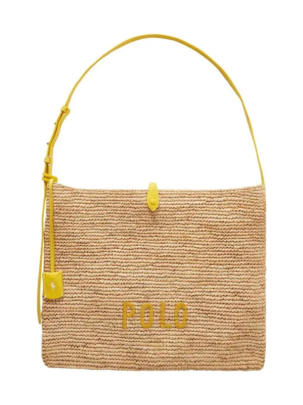 Polo Ralph Lauren Leather-trimmed Embroidered Raffia Shoulder Bag - Neutrals