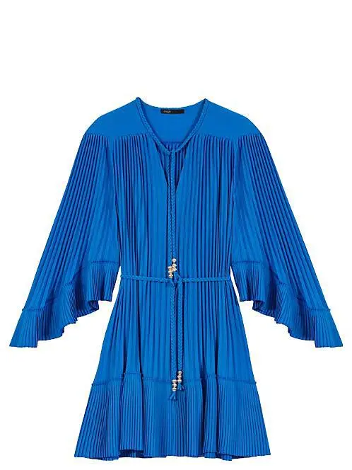 Maje V-neck Pleated Mini Dress - Blue