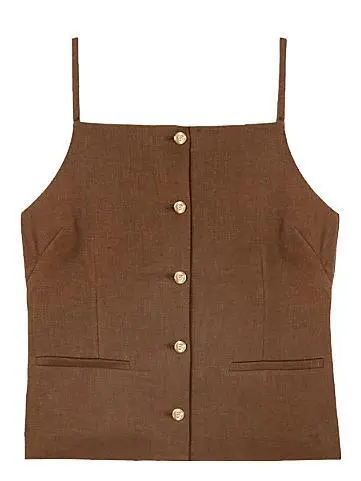 Maje Square-neck Button-down Linen Top - Brown