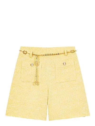 Maje Tweed Shorts With Chain Belt - Pale Yellow