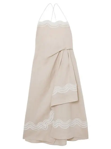REISS Arla Lace-trim Linen Midi Dress - Neutral