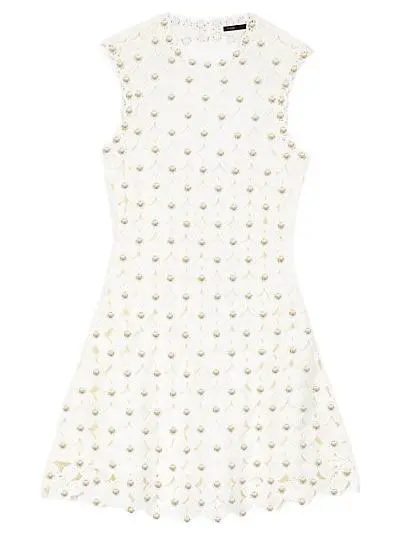 Maje Sleeveless Sequin-embellished Crochet Mini Dress - White