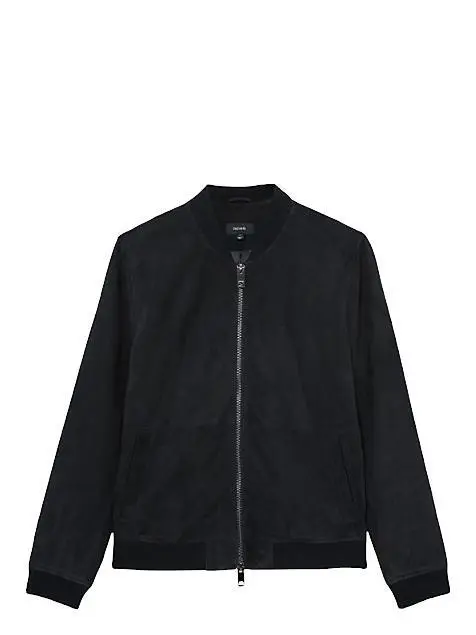 REISS Regular-fit Suede Bomber Jacket - Navy