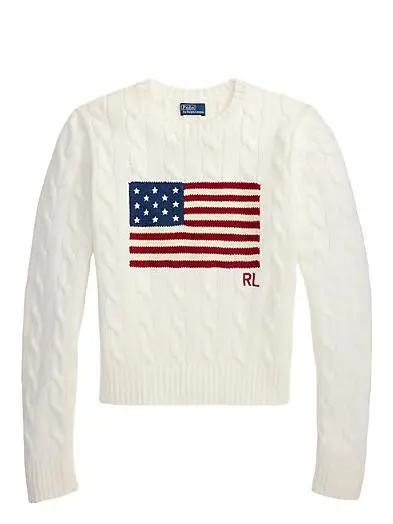 Polo Ralph Lauren Flag-intarsia Cable-knit Cotton Jumper - Ceramic White