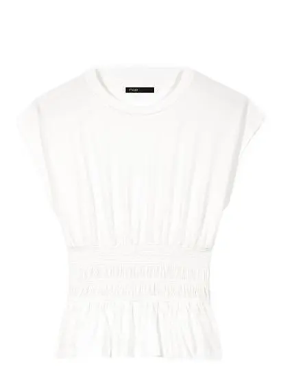 Maje Short-sleeved Smocked-waist Cotton T-shirt - White