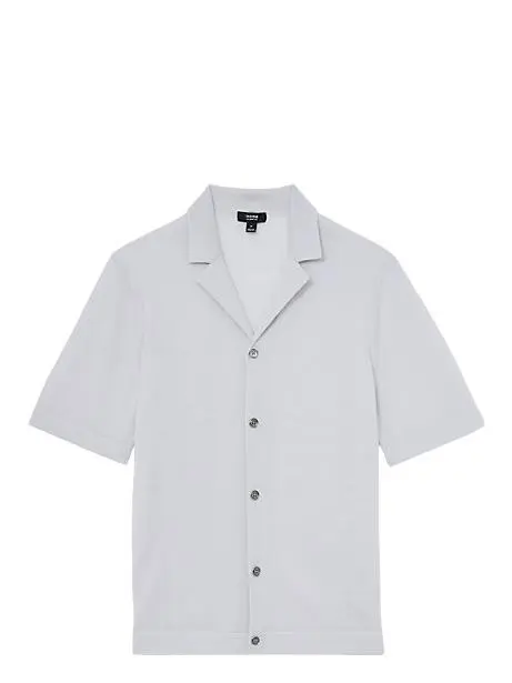 REISS Grafton Cuban-collar Short-sleeve Wool Shirt - Frost Blue