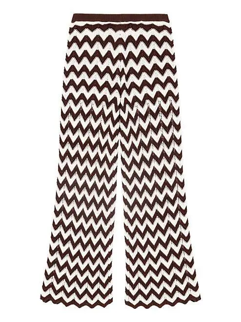 Maje Zig-zag Flared Cotton-crochet Trousers - Brown/white