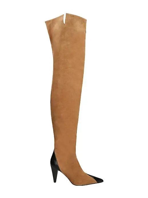 Khaite Harvey 85 Leather And Suede Over-the-knee Boots - Camel/comb