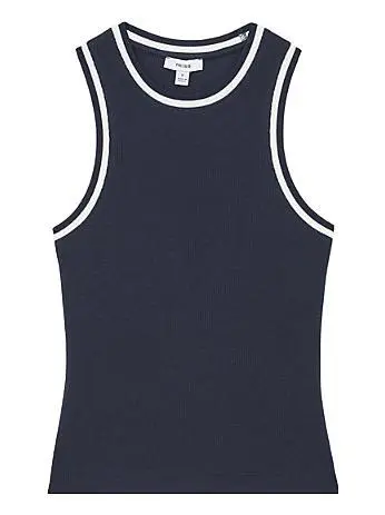 REISS Contrast-trim Stretch-cotton Vest - Navy White