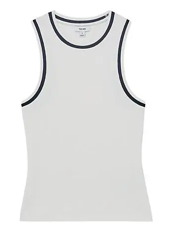 REISS Contrast-trim Stretch-cotton Vest - White Navy
