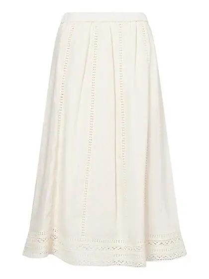 Max Mara Embroidered Linen Midi Skirt - Ecru