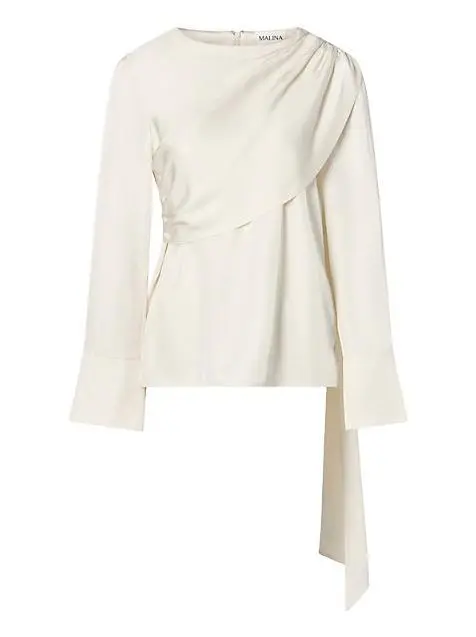 MALINA Malandy Draped Satin Blouse - Vanilla
