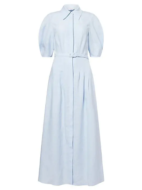 Gabriela Hearst Maude Belted Linen Shirt Dress - Light Blue