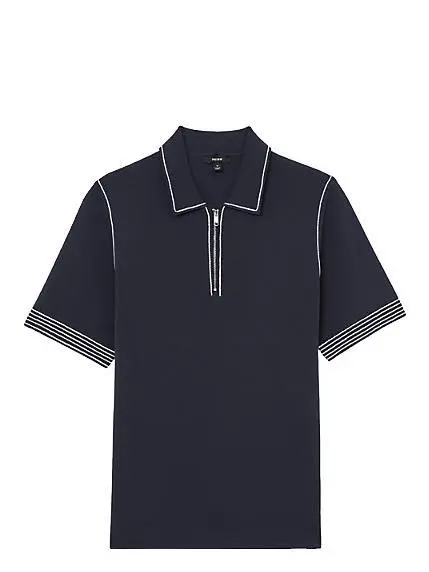 REISS Mason Half-zip Short-sleeve Stretch-knit Polo - Navy