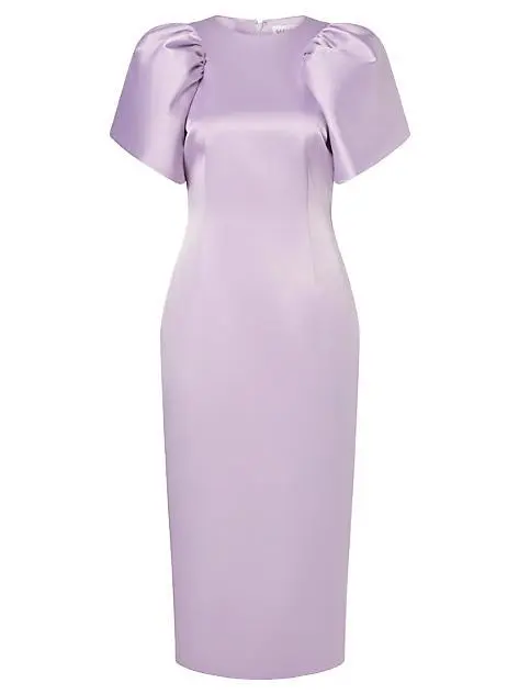 MALINA Zindy Puff-sleeved Satin Midi Dress - Lavender