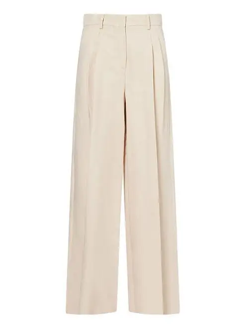 Max Mara Pleated Wide-leg Linen-blend Trousers - Beige