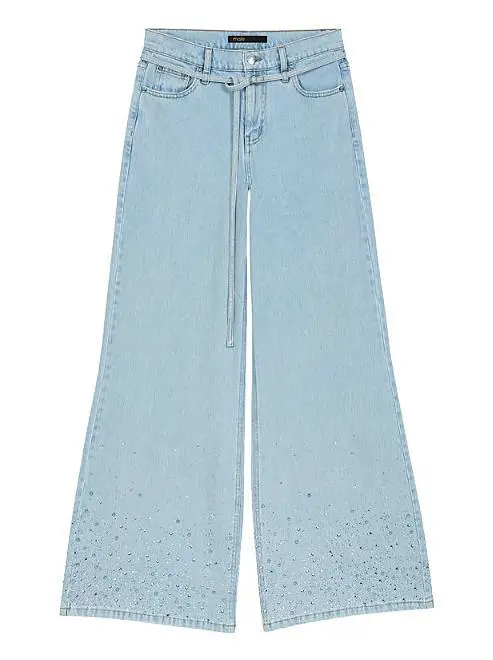Maje Wide-leg Rhinestone-embellished Denim Jeans - Blue Sky