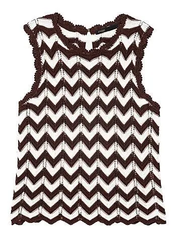 Maje Zig-zag Cotton-crochet Sleeveless Top - Brown/white