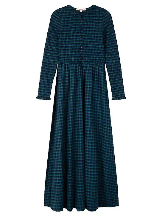 OMNES Checked Cotton Maxi Dress - Blue And Green