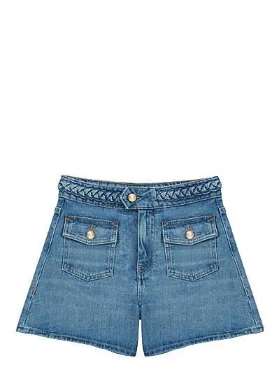Maje Braided-waist Denim Shorts - Blue