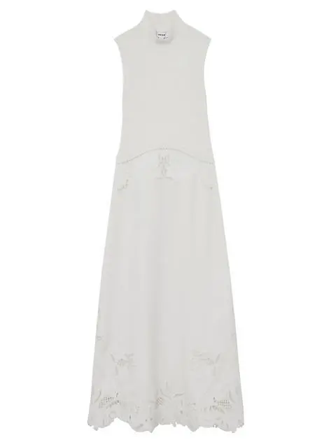 REISS Phoenix Embroidered Sleeveless Knitted Midi Dress - Ivory