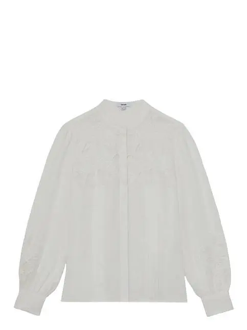 REISS Ida Floral-embroidered Linen Blouse - Ivory