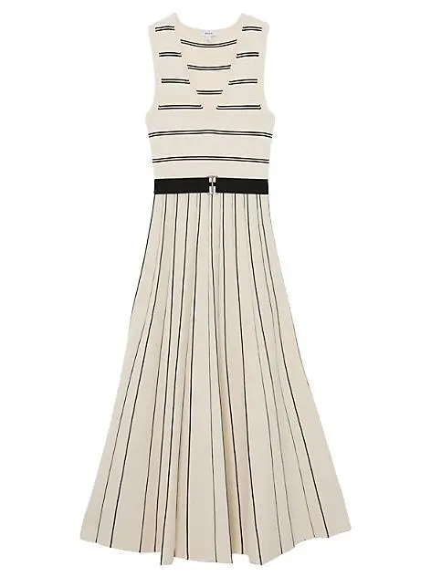 REISS Mallory Striped Stretch-knit Midi Dress - Ivory Black