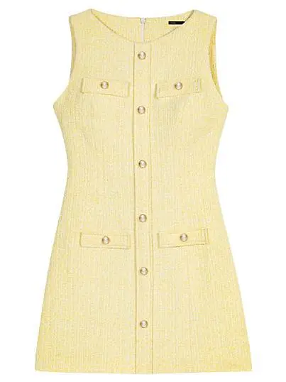 Maje Sleeveless Tweed Mini Dress - Pale Yellow