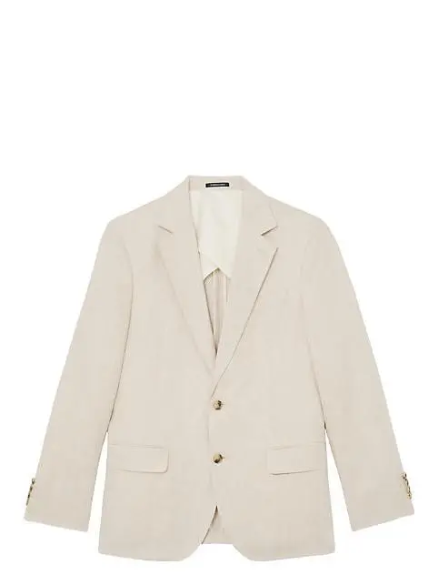 REISS Atlantic Single-breasted Linen Blazer - Stone