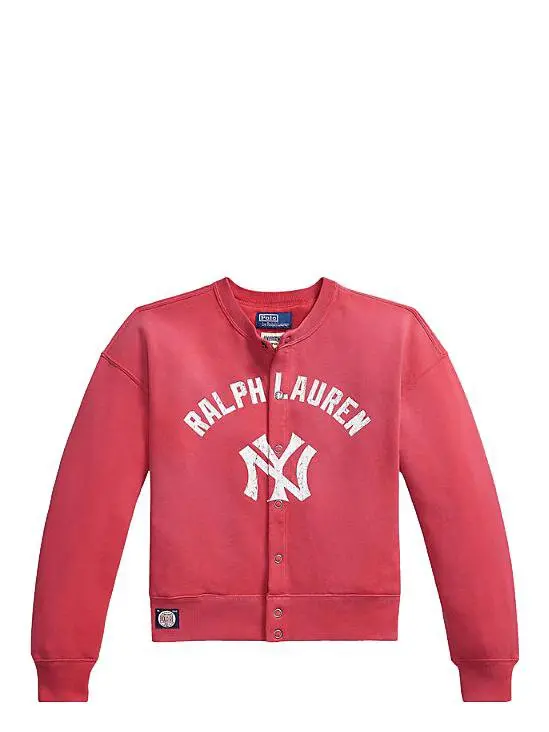 Polo Ralph Lauren Yankees-print Relaxed-fit Cotton-blend Cardigan - Sunrise Red