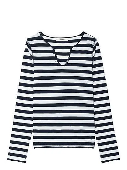 Zadig&Voltaire Striped Henley-neck Cotton-jersey Top - Encre