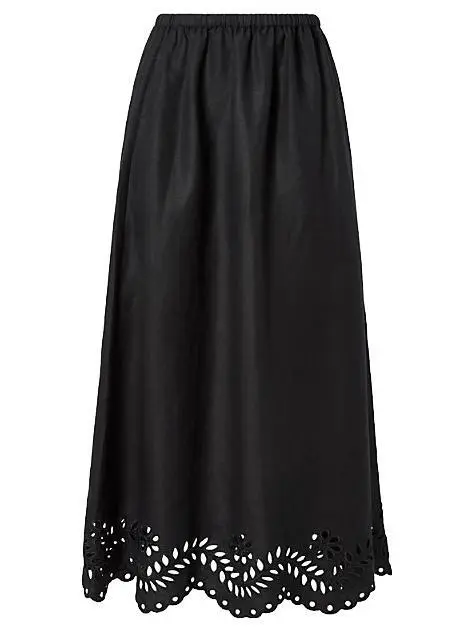 MALINA Chara Broderie-anglais Linen-blend Maxi Skirt - Black