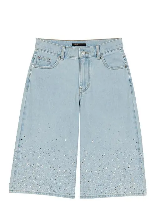 Maje Rhinestone-embellished Denim Bermuda Shorts - Blue Sky