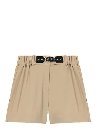 Maje Straight-leg Cotton Shorts - Camel