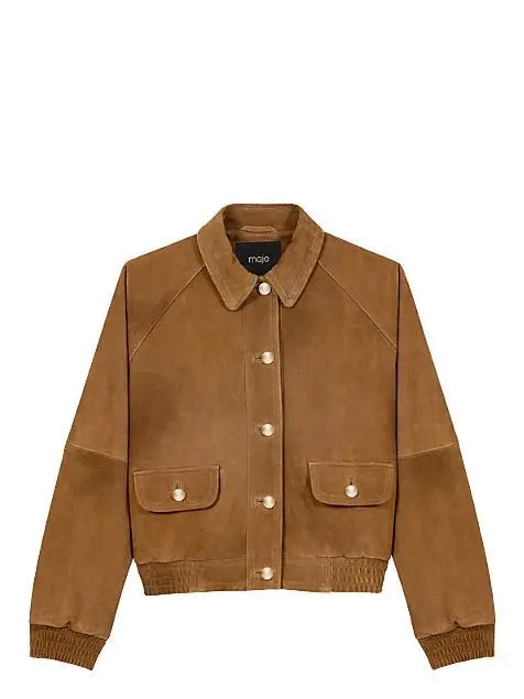 Maje Relaxed-fit Suede Jacket With Side Pockets - Camel