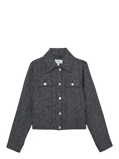 REISS Textured Linen And Cotton Jacket - Navy